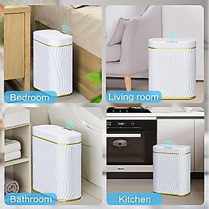 Bathroom Small Trash Can with Automatic Touchless Lid, 2.6 Gallon Smart Garbage Can Narrow Waterproof Trash Bin for Bedroom, Office, Living Room