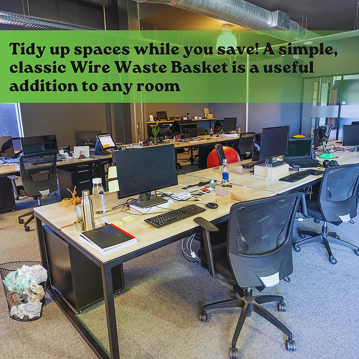 Wire Mesh Round Waste Basket,Wire Trash Basket - 9Inch, Lightweight Trash, Can Open Top Wastebasket Recycling Bins, Garbage Cans for Desk Office School Home Essential Storage Carrier (Black,5PCS)