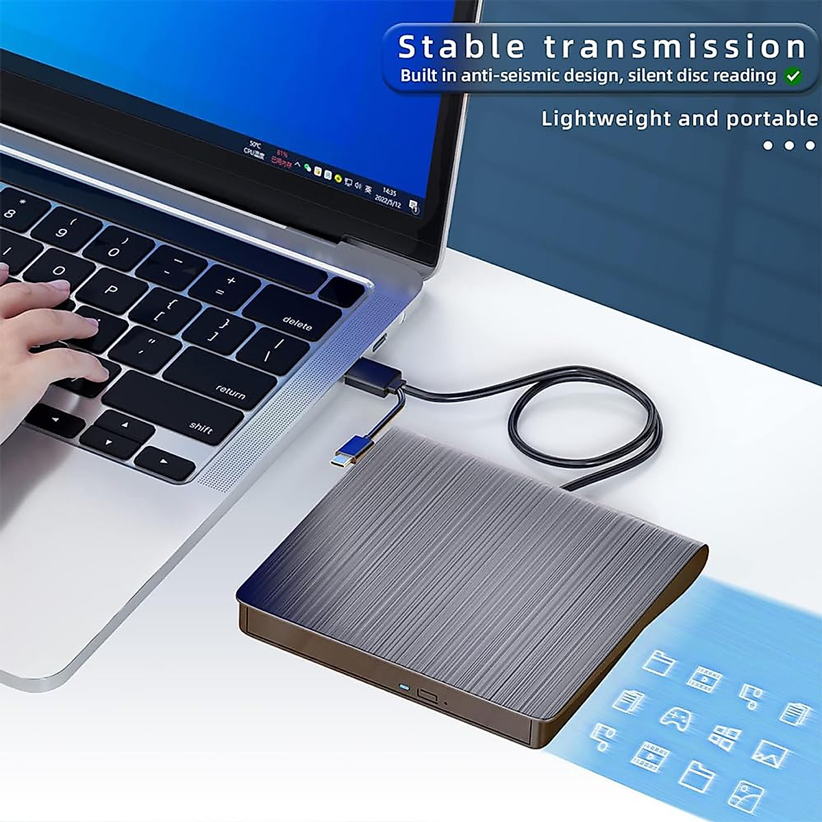 Dainty External Compatible with Bluray Drive Compatible with Reading DVD CD BD Drive, Suitable for USB3.0 and Type-C Port, Windows XP/7/8/10/11MacOS PC, Silent and high Speed