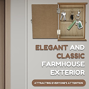 Wooden Key Box Wall Mount,Rustic Key Box Decorative Key Cabinet with 6 Key Hooks,Wall Mounted Wooden Key Holder Storage Box Cabinet for Hanging Keys,Home,Office,Entrance,Hallway,10.2" × 7.8" × 2.3"