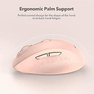 WisFox Bluetooth Mouse, Silent Wireless Mouse Come with 2 Modes (Bluetooth 3.0/5.0 + USB), Multi-Device Portable Cordless Mouse for Laptop, iPad, MacOS, PC, Windows, Android (Pink)