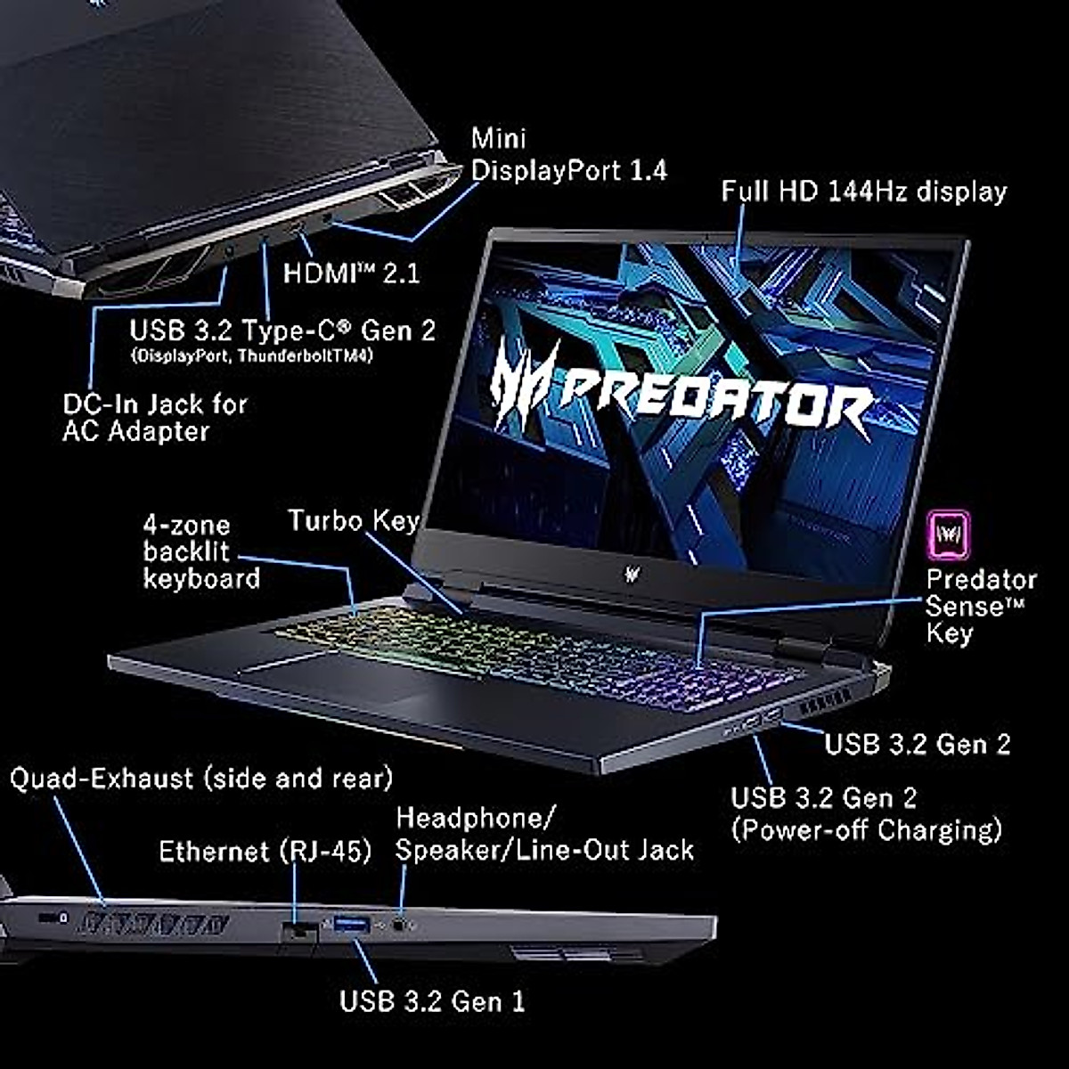 Acer Predator Helios 300 Gaming Laptop, 15.6 inch FHD IPS 165Hz Display, 14 Core Intel Core i7-12700H, NVIDIA GeForce RTX 3060, 32GB DDR5 RAM, 512GB SSD, Windows 11 Home