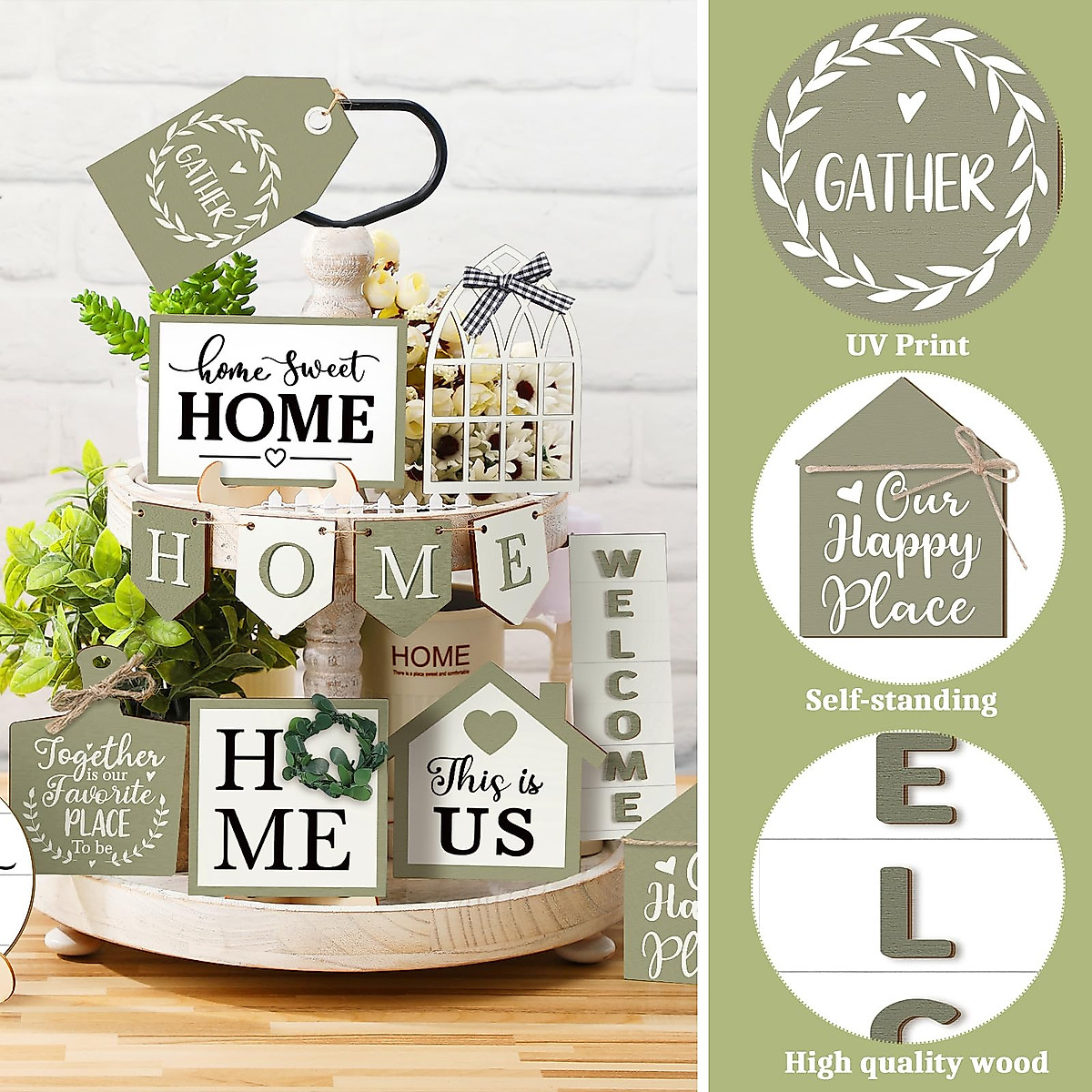 Purpeak 13 Farmhouse Tiered Tray Decor Set Sweet Home Tiered Tray Decorations Home Rustic Wooden Signs Decorative Farmhouse Kitchen Table Decor for Dining Room Country Summer Shelf Centerpiece Gift