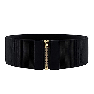 Ayliss Women Wide Elastic Waist Cinch Stretch Fashion Waistband Retro Dress Vintage Belt with Zipper Lady (Fit Waist 25.59"-31.10", Black)