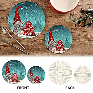 ALAZA Merry Christmas Gnome Winter Snowflake Pattern Trivets for Hot Dishes 2 Pcs,Hot Pad for Kitchen,Trivets for Hot Pots and Pans,Large Coasters Cotton Mat Cooking Potholder Set
