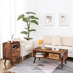 HOOBRO End Tables Set of 2, 3-Tier Side Table with Switchable Door, Side Table for Small Spaces, Stable Wooden Legs, Wood Look Accent Table, Easy Assembly, Rustic Brown BF51BZP201