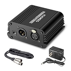 Aokeo 48V Phantom Power Supply Powered by USB Plug in, Included with 8 feet USB Cable, Bonus + XLR 3 Pin Microphone Cable for Any Condenser Microphone Music Recording Equipment