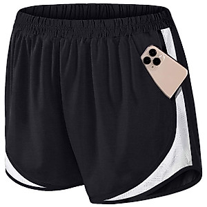Fulbelle Running Shorts with Liner Women,Teen Girls White Workout Athletic Gym Yoga Hiking Sweat Short Pants Color Block Mesh Undershorts Black X-Large
