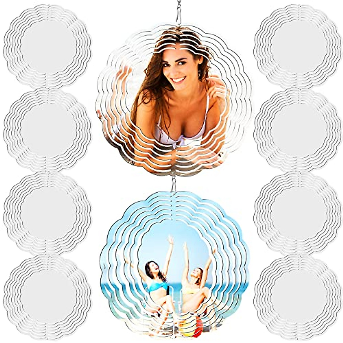 Remerry 10 Pcs 10 Inch Sublimation Wind Spinner Blanks, 3D Aluminum Double Sided Circle Sublimation Wind Powered Kinetic Sculpture, Hanging Outdoor Spinner Suspension Trim for Yards and Garden()