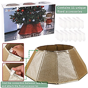 Blissun Fabric Christmas Collar, Glittering Tree Ring, Willow Skirt for Tree Decorations (Glitter Gold)
