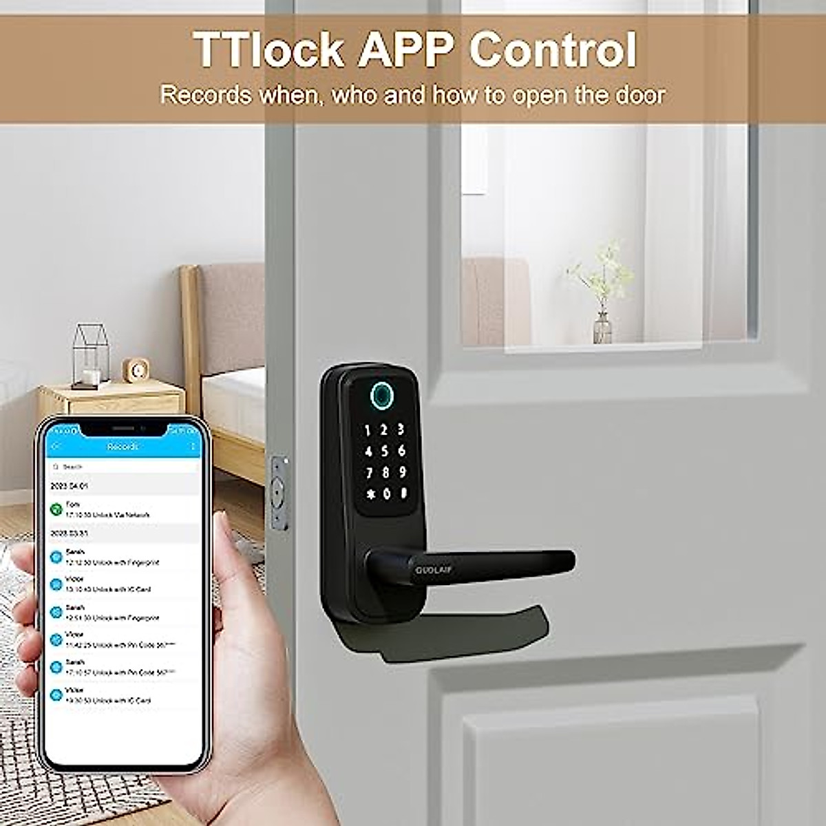 GUDLAIF Smart Door Lock, 5-in-1 Keyless Entry Door Lock with Touchscreen Keypads, Digital Locks for Front Door, Fingerprint, Biometric, Wireless, WiFi, Electric, Fit for Home, Office, Hotel (Black)