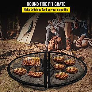 VEVOR Fire Pit Cooking Grill Grate 36 Inch, Foldable Round Cooking Rack, Heavy Duty X-Marks Campfire BBQ Grill with Portable Handle & Support Wire for Outdoor Picnic Party & Gathering, Black
