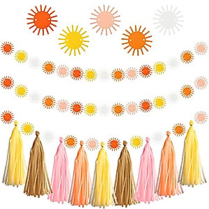 20 Pcs Boho Sun Garland Felt First Trip Around The Sun String Banner Hippie Boho Sun Party Supplies Indoor Outdoor Party Decoration for Baby Shower Wedding Birthday Party Decorations (Sun)