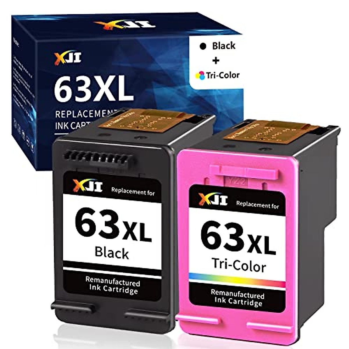 XJI 63XL Remanufactured Ink Cartridges Replacement for HP Ink 63 XL Black and Tri-Color Combo Pack, for OfficeJet 3830 3833 5255 5258 5260 Envy 4510 4520 4650 DeskJet 1112 2132 3630 3634 3639 Printer