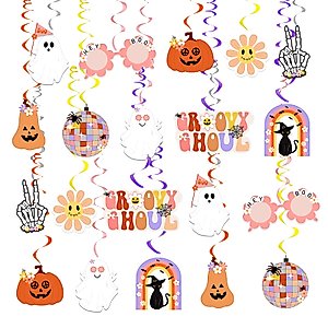 20PCS Groovy Halloween Decorations, Hippie Halloween Hanging Swirls Groovy Spooky Whirls Hanging Streamers Decor for Happy Boo Day Birthday Baby Shower Bachelorette Party