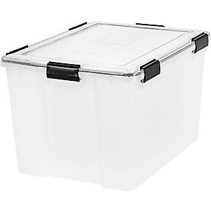IRIS USA 74 Quart WEATHERPRO Plastic Storage Box with Durable Lid and Seal and Secure Latching Buckles, Weathertight, Clear with Black Buckles, 1 Pack