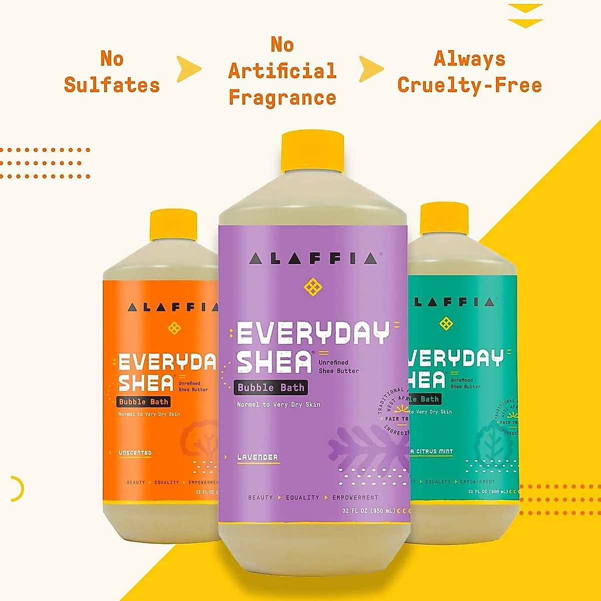 Alaffia Bubble Bath for Women, Lavender, Pump Included – Everyday Shea Butter Formula with Wild Yam, 32 Fl Oz