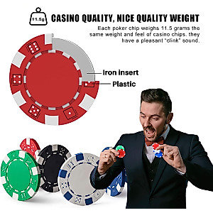 100Pcs Professional Poker Chip with Storage Box, 5 Colors Casino Poker Chips Set, 11.5 Gram Clay Composite Casino Poker Chips for Casino Card Games Texas Holdem Blackjack Gambling (with Clear Box)