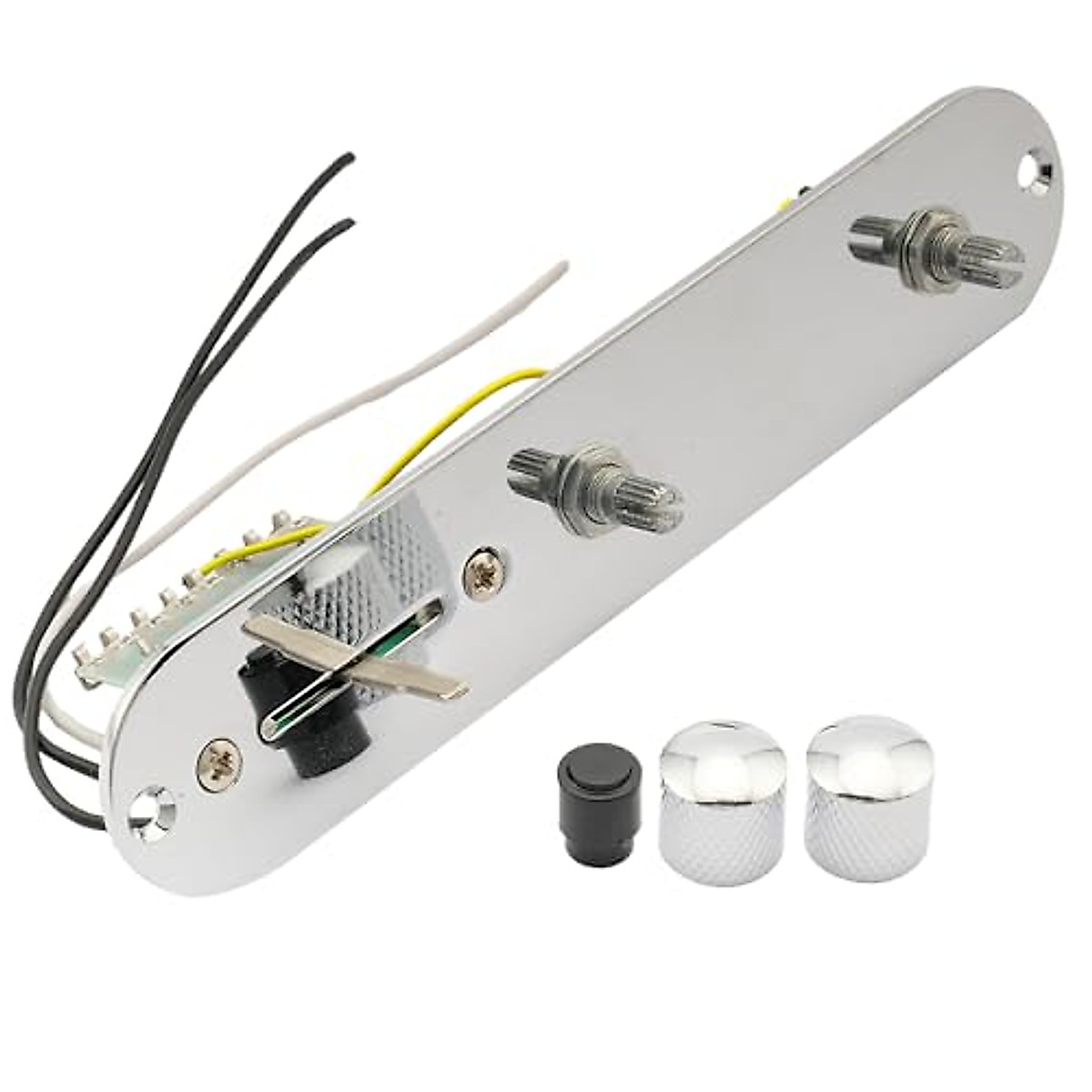 Musiclily Loaded Tele Control Plate Pre-Wired 3-Way Control Plate Wiring Harness with Tone Volume Control Knob for Fender for Telecaster Style Electric Guitar, Chrome