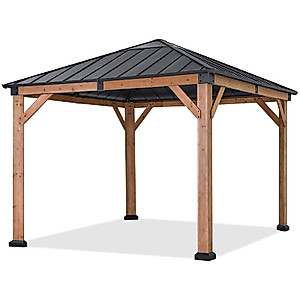 ABCCANOPY Wood Gazebo 11x11 - Outdoor Patio Wooden Gazebo with Hardtop Metal Roof for Garden, Backyard and Deck (Single Roof)