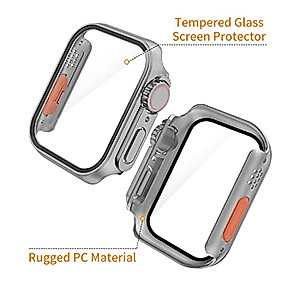 AHNHSKY Protective Case with Tempered Glass Screen Protector Compatible with Apple Watch Series SE 6 5 4 44mm, Ultra Style Slim Scratch Resistant Rugged Hard PC Cover Bumper for iWatch 44 mm
