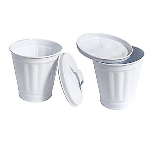 AITING Mini Trash can & Iron Garbage can Pencil Cup Holder 2pcs (White)