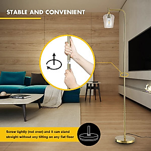 Hamilyeah Gold Floor Lamp for Bedroom, Industrial Tall Lamp for Living Room with Pedal Foot Switch, Mid Century Standing Lamp for Office with Champagne Glass Shade, E26 Bulb Included
