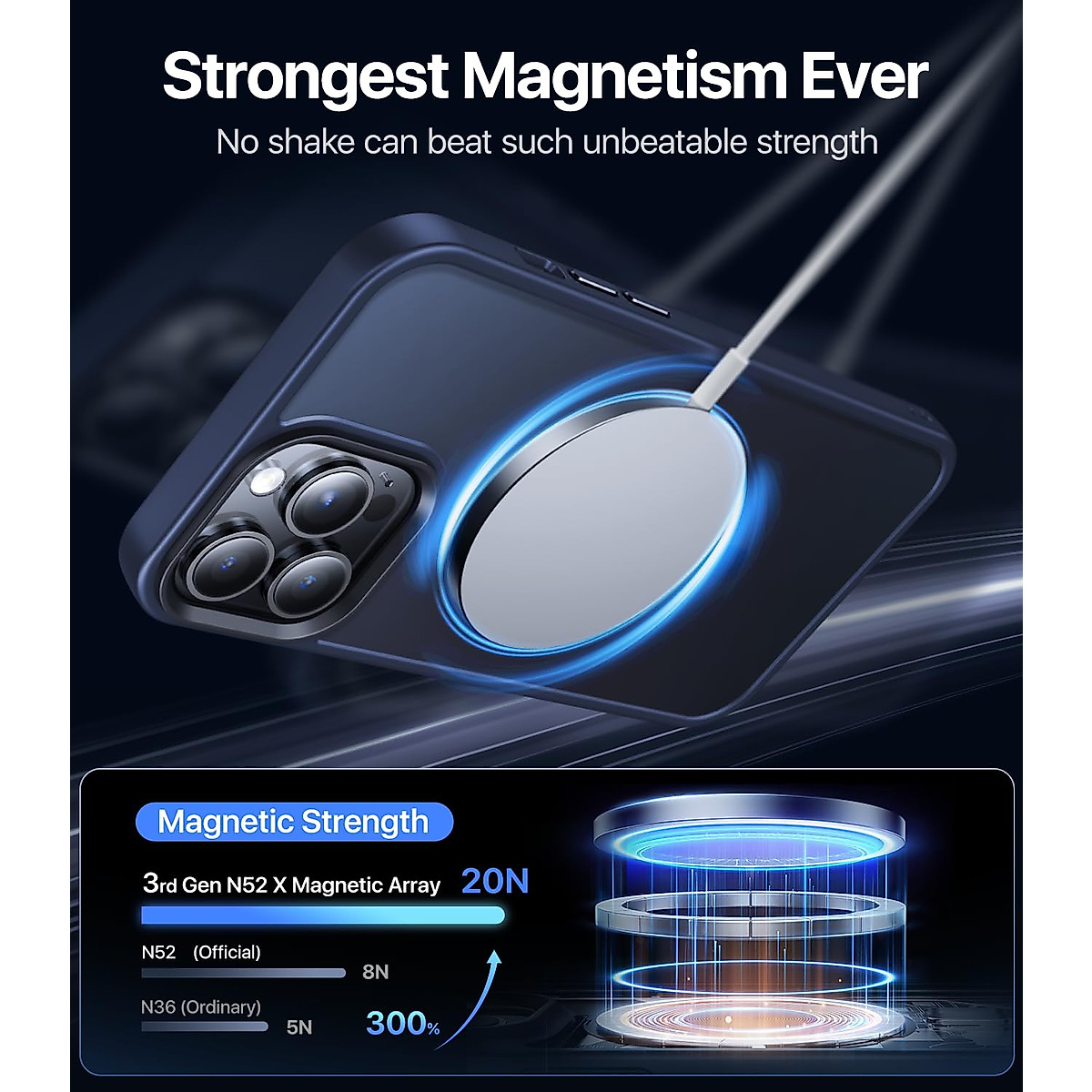 Maozis Strong Magnetic for iPhone 13 Pro Max Case [Compatible with Magsafe][Military Grade Drop Protection] Protective Shockproof Translucent Matte Slim Phone Case for iPhone 13 Pro Max, Navy Blue