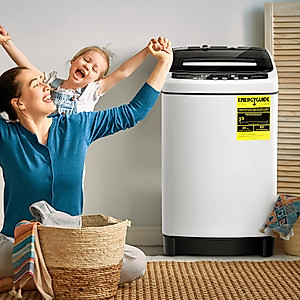 COSTWAY Portable Washing Machine, 11Lbs Capacity Full-automatic Washer with 8 Wash Programs, LED Display, 10 Water Levels, Compact Laundry Washer and Spinner Combo for Apartment Dorm, White