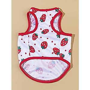 QWINEE Cute Dog Tank Top Fruit Strawberry Print Cat Puppy Shirt Breathable Lightweight Pet Vest Small Medium Large Dogs Cats Kitten Clothes Red B S