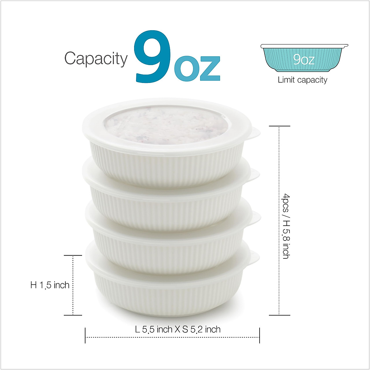 ZEN Porcelain Serve and Store Airtight Container 9oz Freeze Bowls Set of 4