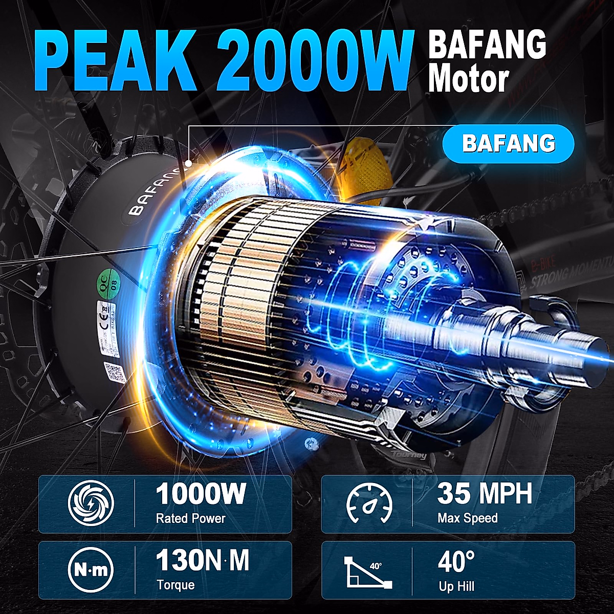 FREESKY 2000W Electric Bike with BAFANG Motor & 48V 30Ah Battery, 35MPH Max Speed, 120 Miles Range, Full Suspension Mountain Ebike, 26" Fat Tires, Smart Keys, Hydraulic Brakes, with Twist Throttle