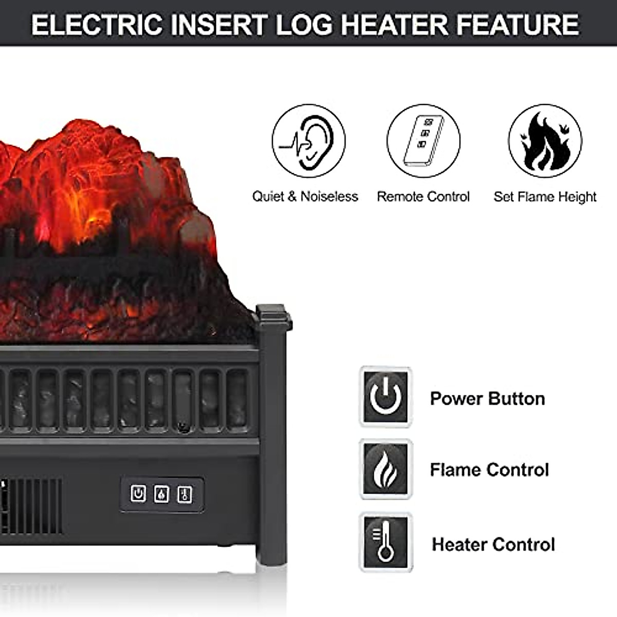 ROVSUN 23” Electric Fireplace Insert Log Set Heater w/Remote Control, Overheat Protection, Realistic Flame Effect Ember Bed, Adjustable Flame Brightness, CSA Certified, for Living Room Bedroom, 1400W