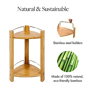 GOBAM Bamboo Shower Corner Caddy, Medium - 2 Tier Standing Shower Stand for Shampoo, Conditioner, Lotion, Soap - Caddy Organizer for Kitchen, Bedroom, or Office