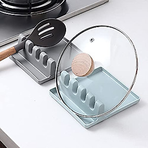 Kitchen Utensil Rest with Drip Pad, Multifunctional Lid Holder & Multiple Cooking Utensil Holder for Spoons, Ladles, Tongs, BPA-Free Spoon Rest & Holder for Stove Top, Heat-Resistant - AC2 (Grey)