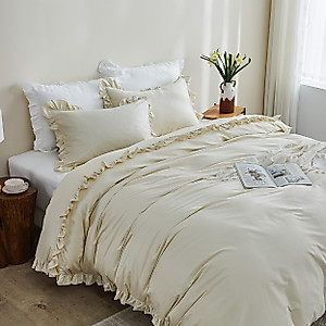 Simple&Opulence Kids 100% Organic Cotton Duvet Cover Ruffle- 3 Pcs (1 Comforter Cover 2 Pillowcases) Lace Shabby Chic High End Boho Floral Frill Bedding Set(Peach Pink,Queen)