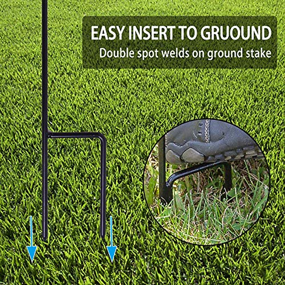 Garden Flag Stand, Premium Garden Flag Holder, Black, Metal Powder-Coated Weather-Proof Paint, with Anti-Wind Clip and Stoppers, for National Flags, Yard Flags, Decorative Signs, Up to 15" in Width