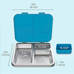 Bentgo® Kids Stainless Steel Prints Leak-Resistant Lunch Box - New Improved 2022 Bento-Style with Updated Latches, 3 Compartments & Bonus Container - Eco-Friendly, Dishwasher Safe, BPA-Free (Dinosaur)