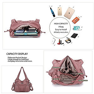 Purses and Handbags Women Fashion Tote Bag Shoulder Bags Top Handle Satchel Purses Washed Synthetic Leather Handbag… 1-1#d.pink 13.8 * 4.7 * 11.8 inches