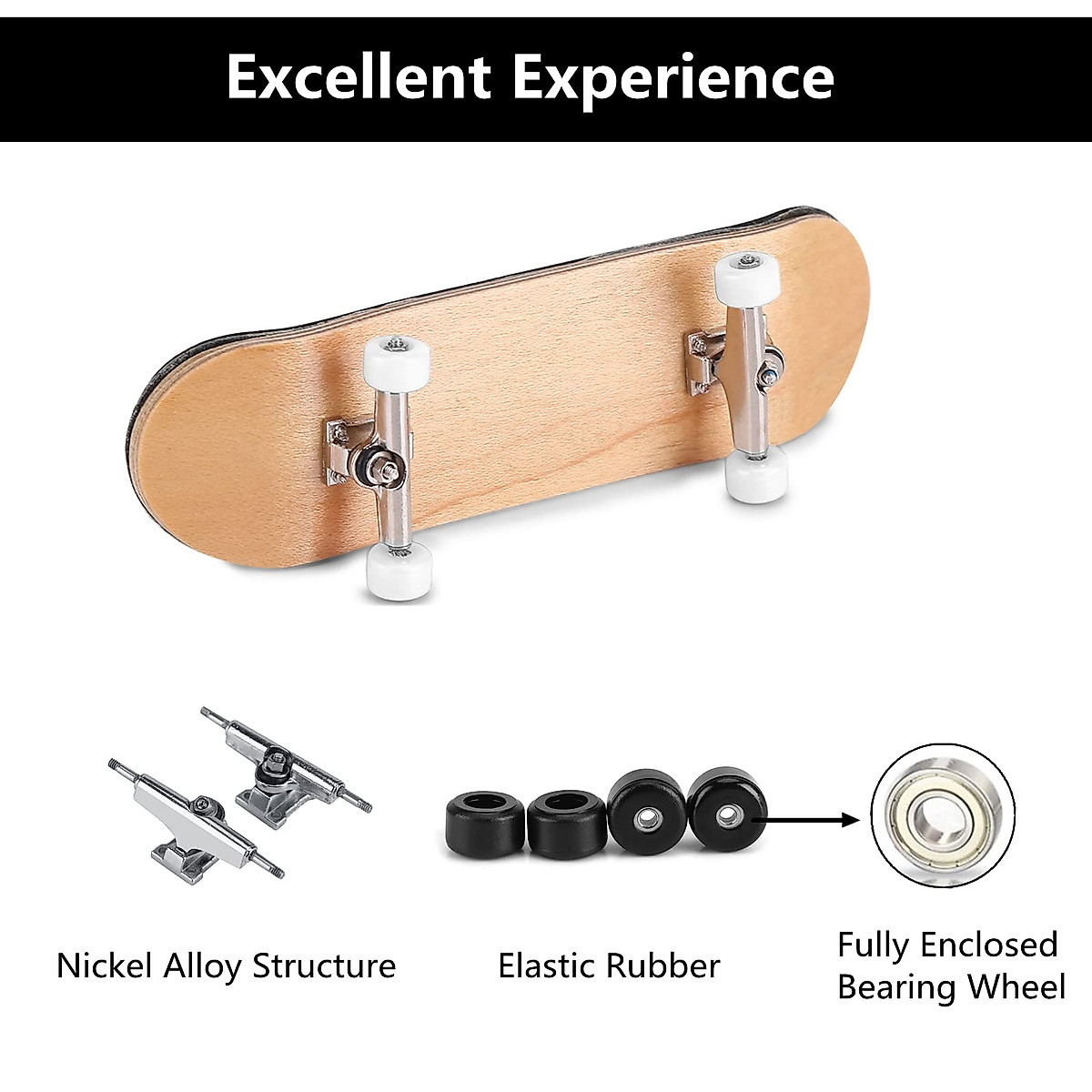 fuwinkr Complete Fingerboard, 5 Layered Maple Wood Professional Mini Fingerboards Toy Wooden Fingerboard with Upgraded Components Reduce Pressure Gifts for Kids 3.78 x 1.1 inch (White)