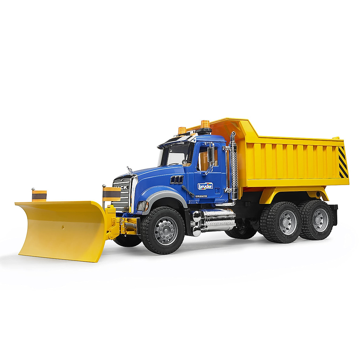 Bruder 02825 Mack Granite Dump Truck with Snow Plow Blade for Construction and Farm Pretend Play with Light & Sound Module