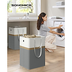 SONGMICS Set of 2 Laundry Hamper, 110 L Foldable Laundry Basket, Laundry Bag with Short and Long Handles, Easy to Transport and Clean, Freestanding, for Bedroom, Bathroom, Slate Gray ULCB210G01