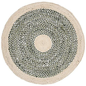 SAFAVIEH Cape Cod Collection 3' Round Green / Natural CAP210Y Handmade Braided Jute & Cotton Area Rug