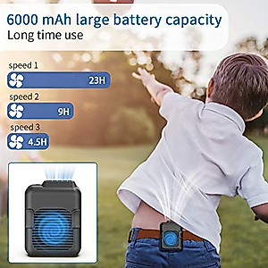 Koonie Portable Waist Fan, Strong Airflow 23H Working Time Hands-free Necklace Fan, Battery Powered 3-Speed Personal Fan 6000mAh for T-shirts, Jacket, Clothes, Fishing, Gardening, Climbing, Cycling