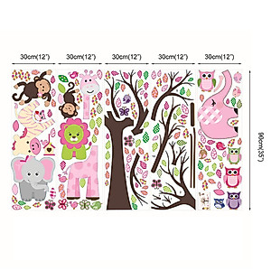ufengke Animal Tree Wall Stickers Pink Elephant Giraffe Wall Decals Art Decor for Kids Bedroom Nursery DIY