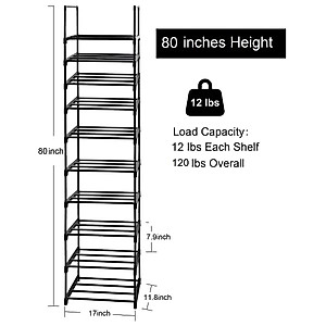 Easyhouse 10 Tier Metal Sturdy Shoe Rack, Narrow Tall Shelf Organizer for Entryway, Closet, Bedroom