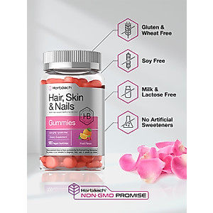 Horbäach Hair Skin and Nails Gummies | 100 Count | with Biotin | Fruit Flavored Vitamins | Non-GMO, Gluten Free Supplement