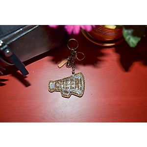 Popfizzy Cheer Keychain for Girls, Bling Cheerleader Backpack Charm, Gold Rhinestone Cheerleading Bag Charms, Keyring Key Fob