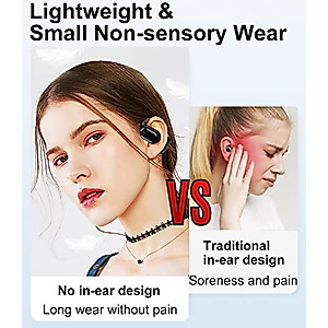 Open Ear Earbuds Bone Conduction Headphones Open Ear Headphones Wireless Bluetooth for Android iPhone, 36Hrs Playtime with Charging Case and LED Power Display Sweat Resistant for Outdoor Sports, Black