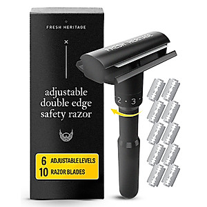 Safety Razor, Double Edge Razor - Adjustable Double Edge Safety Razor, Safety Razors for Men - Men's Safety Shaving Razors with 10 Stainless Steel Safety Razor Blade, Blades for Men, Gifts for Men